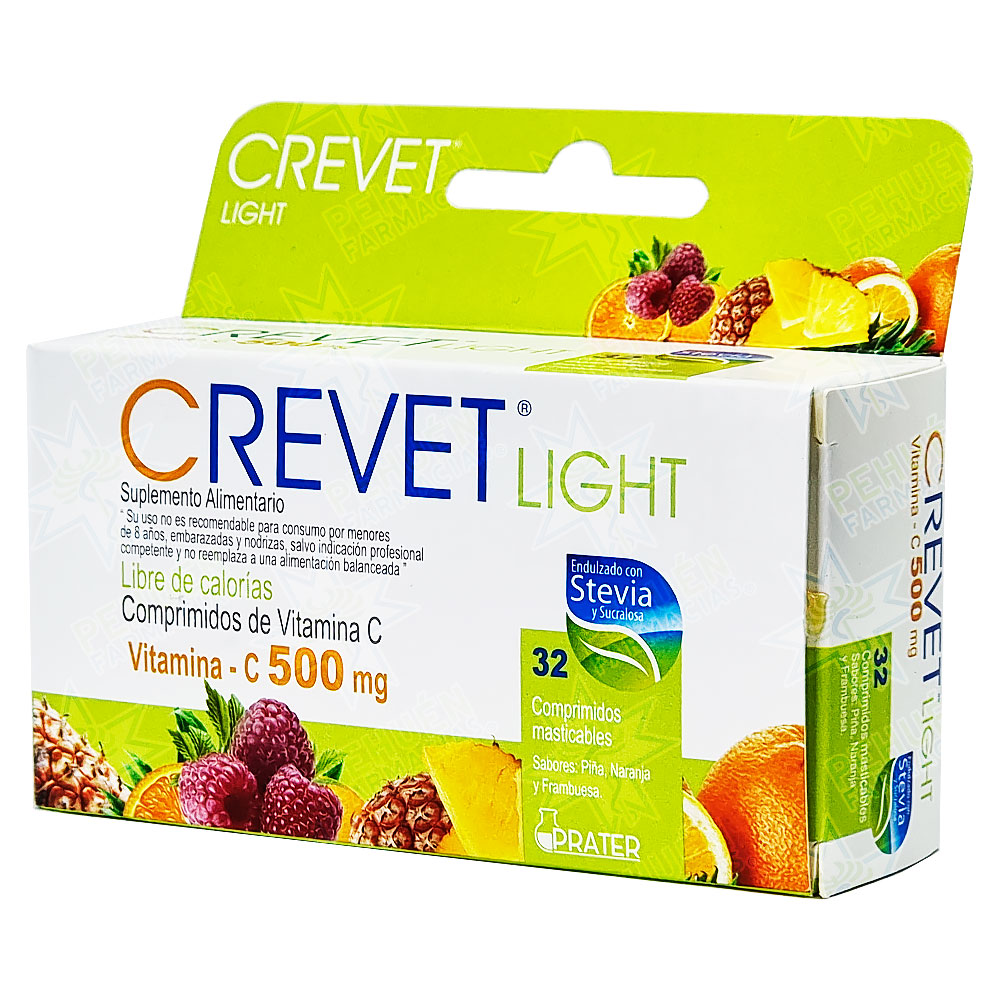 Crevet Light Multifrutas 500 mg 32 Comprimidos Masticables Prater ...